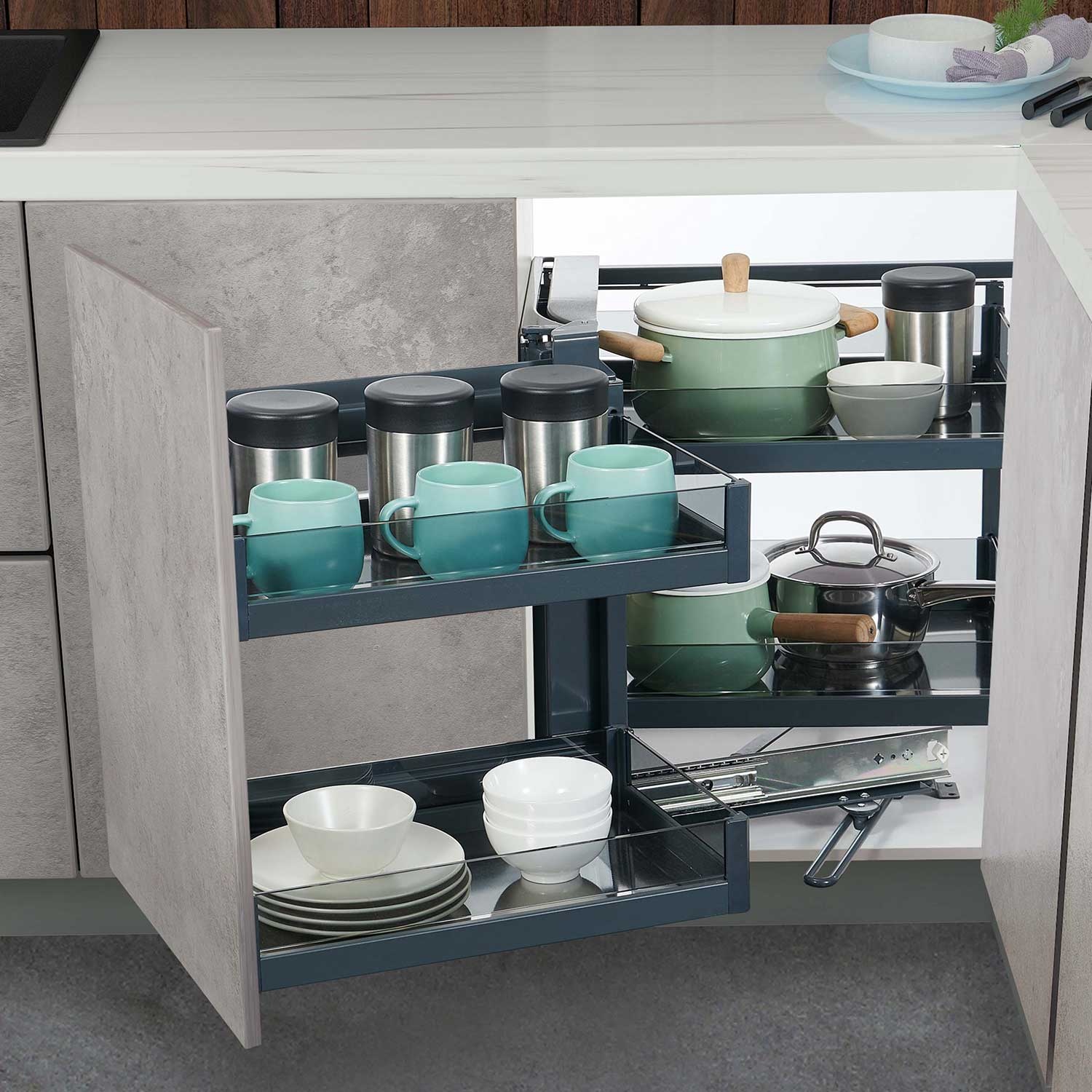 Soft Close Magic Corner Glass Basket