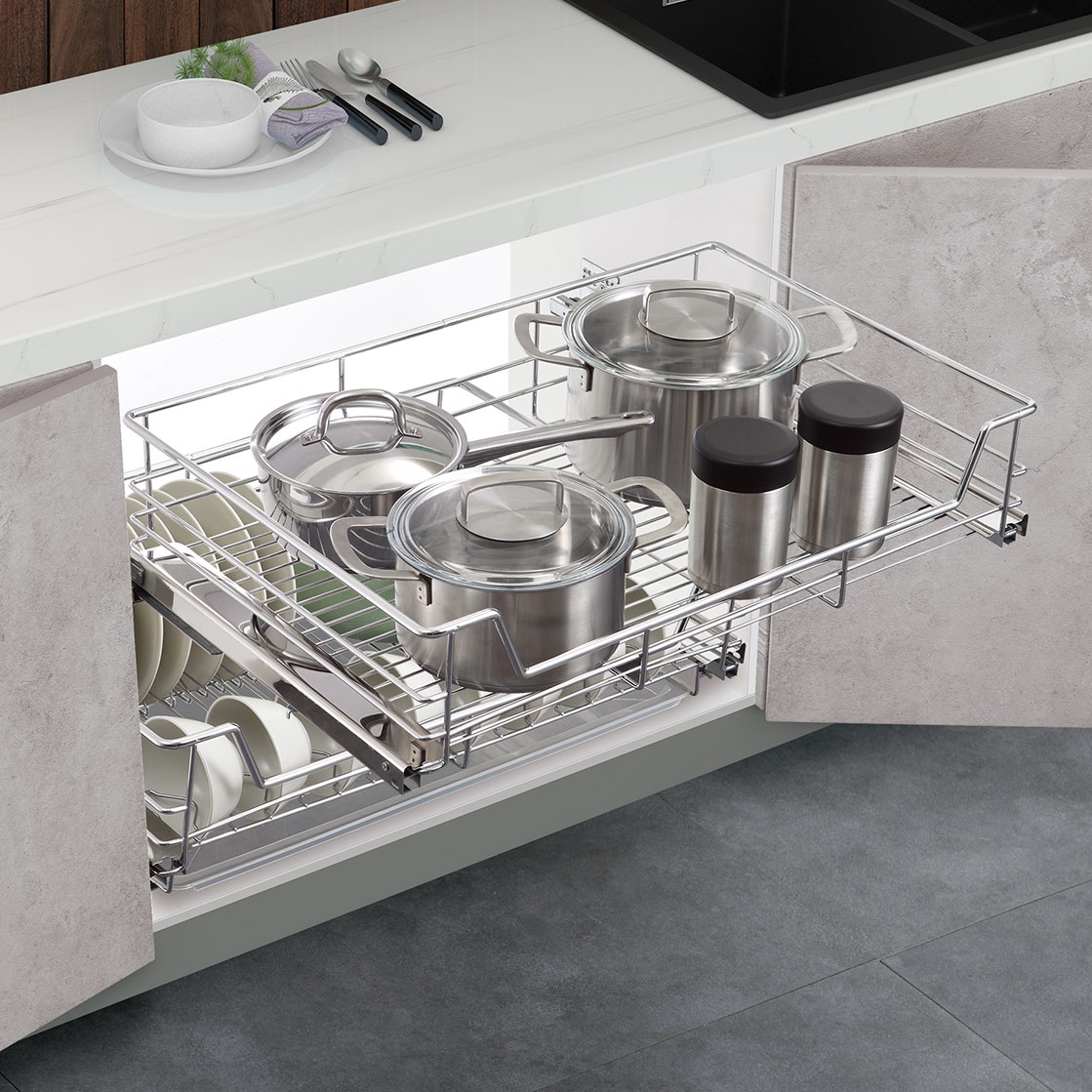 Soft Close Drawer Flat Storage Basket