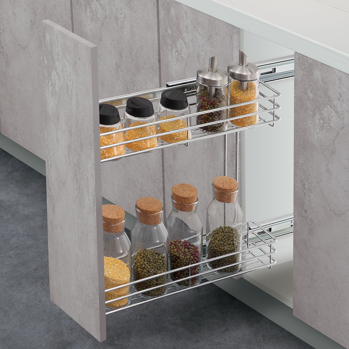 Soft Close Side Pullout Slim Storage Basket